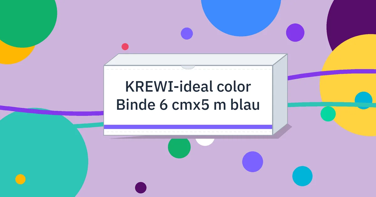 Symbolbild: Packung mit der Aufschrift KREWI-ideal color Binde 6 cmx5 m blau (PZN 17301102) – Verfügbarkeit und Bezug in Apotheken in Frankfurt am Main