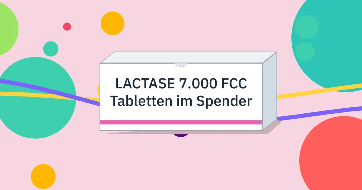 Symbolbild: Packung mit der Aufschrift LACTASE 7.000 FCC Tabletten im Spender (PZN 11482083) – Verfügbarkeit und Bezug in Apotheken in Frankfurt am Main
