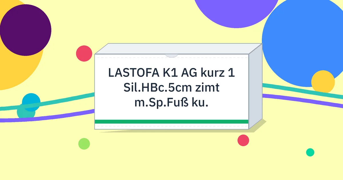 Symbolbild: Packung mit der Aufschrift LASTOFA K1 AG kurz 1 Sil.HBc.5cm zimt m.Sp.Fuß ku. (PZN 13788739) – Verfügbarkeit und Bezug in Apotheken in Frankfurt am Main