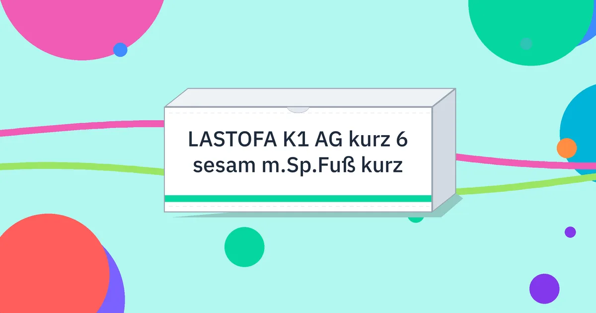 Symbolbild: Packung mit der Aufschrift LASTOFA K1 AG kurz 6 sesam m.Sp.Fuß kurz (PZN 13794622) – Verfügbarkeit und Bezug in Apotheken in Frankfurt am Main