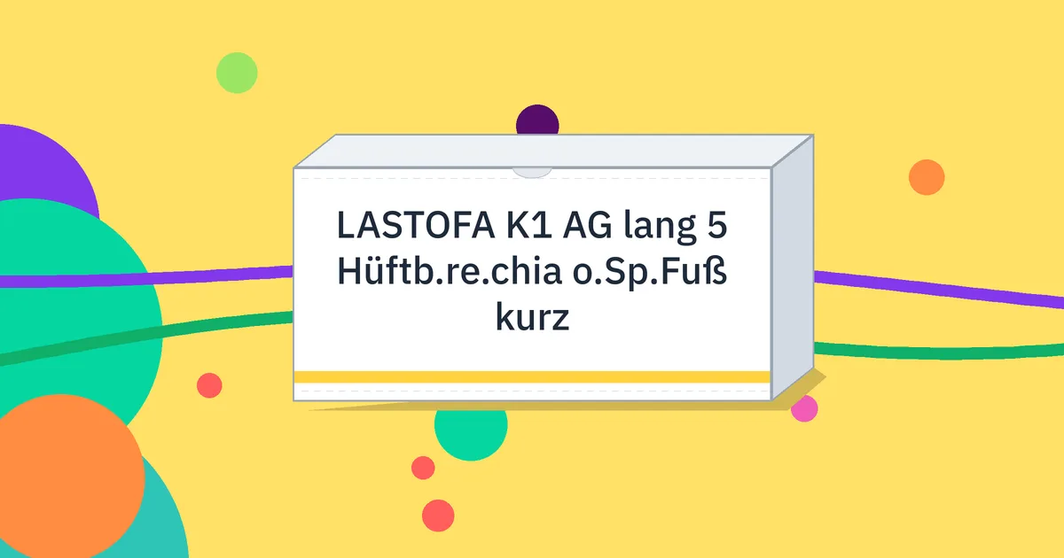Symbolbild: Packung mit der Aufschrift LASTOFA K1 AG lang 5 Hüftb.re.chia o.Sp.Fuß kurz (PZN 13798643) – Verfügbarkeit und Bezug in Apotheken in Frankfurt am Main
