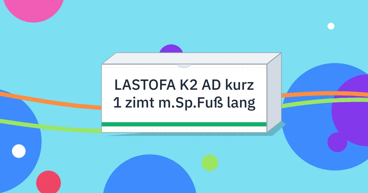 Symbolbild: Packung mit der Aufschrift LASTOFA K2 AD kurz 1 zimt m.Sp.Fuß lang (PZN 13799476) – Verfügbarkeit und Bezug in Apotheken in Frankfurt am Main