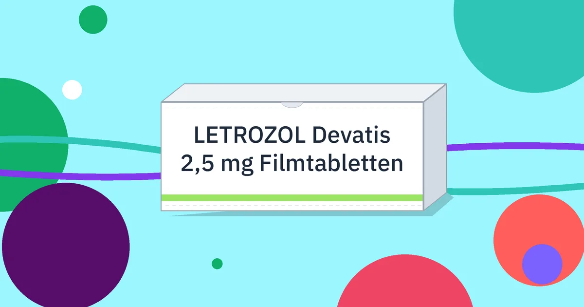 Symbolbild: Packung mit der Aufschrift LETROZOL Devatis 2,5 mg Filmtabletten (PZN 11483964) – Verfügbarkeit und Bezug in Apotheken in Frankfurt am Main