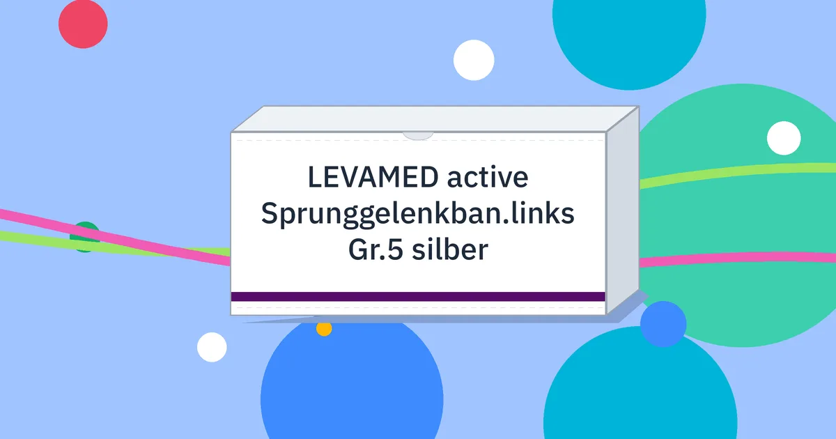 Symbolbild: Packung mit der Aufschrift LEVAMED active Sprunggelenkban.links Gr.5 silber (PZN 19170762) – Verfügbarkeit und Bezug in Apotheken in Frankfurt am Main