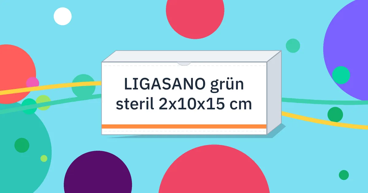 Symbolbild: Packung mit der Aufschrift LIGASANO grün steril 2x10x15 cm (PZN 20101967) – Verfügbarkeit und Bezug in Apotheken in Frankfurt am Main