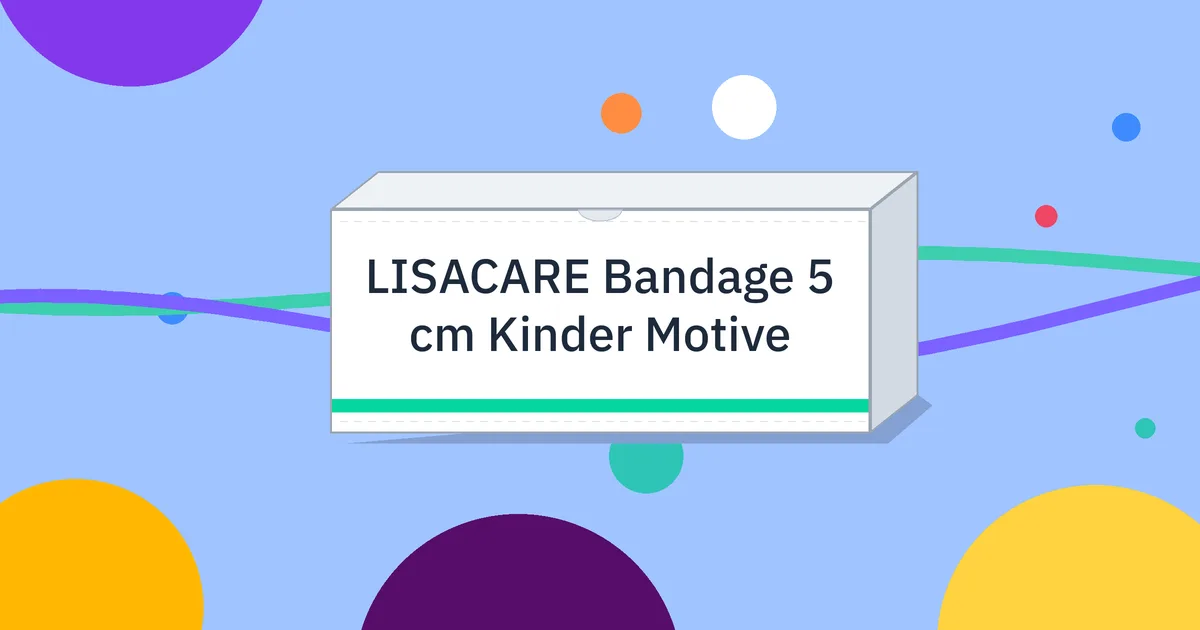 Symbolbild: Packung mit der Aufschrift LISACARE Bandage 5 cm Kinder Motive (PZN 17926701) – Verfügbarkeit und Bezug in Apotheken in Frankfurt am Main