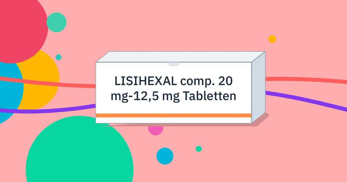 Symbolbild: Packung mit der Aufschrift LISIHEXAL comp. 20 mg-12,5 mg Tabletten (PZN 00850371) – Verfügbarkeit und Bezug in Apotheken in Frankfurt am Main