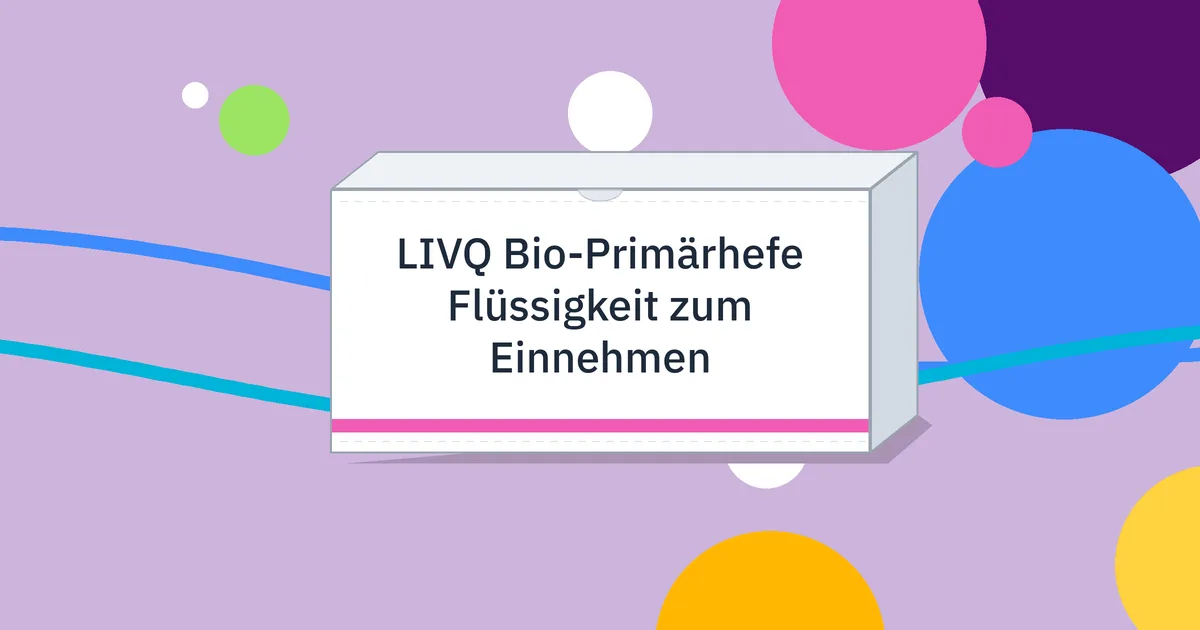 Symbolbild: Packung mit der Aufschrift LIVQ Bio-Primärhefe Flüssigkeit zum Einnehmen (PZN 13839224) – Verfügbarkeit und Bezug in Apotheken in Frankfurt am Main
