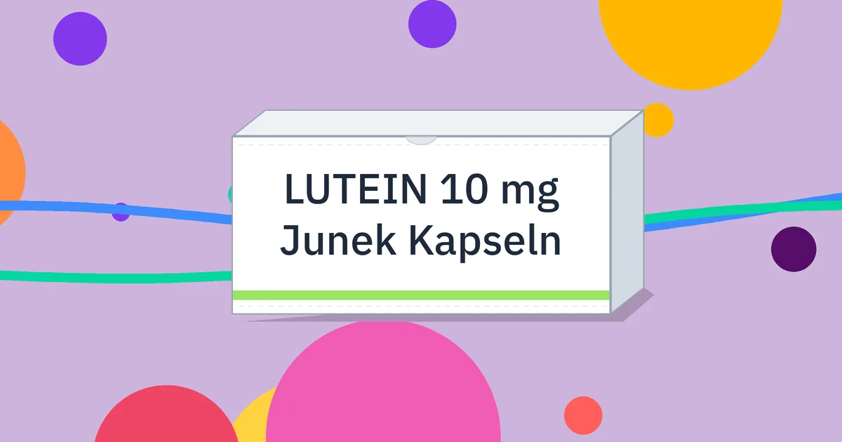 Symbolbild: Packung mit der Aufschrift LUTEIN 10 mg Junek Kapseln (PZN 10396482) – Verfügbarkeit und Bezug in Apotheken in Frankfurt am Main