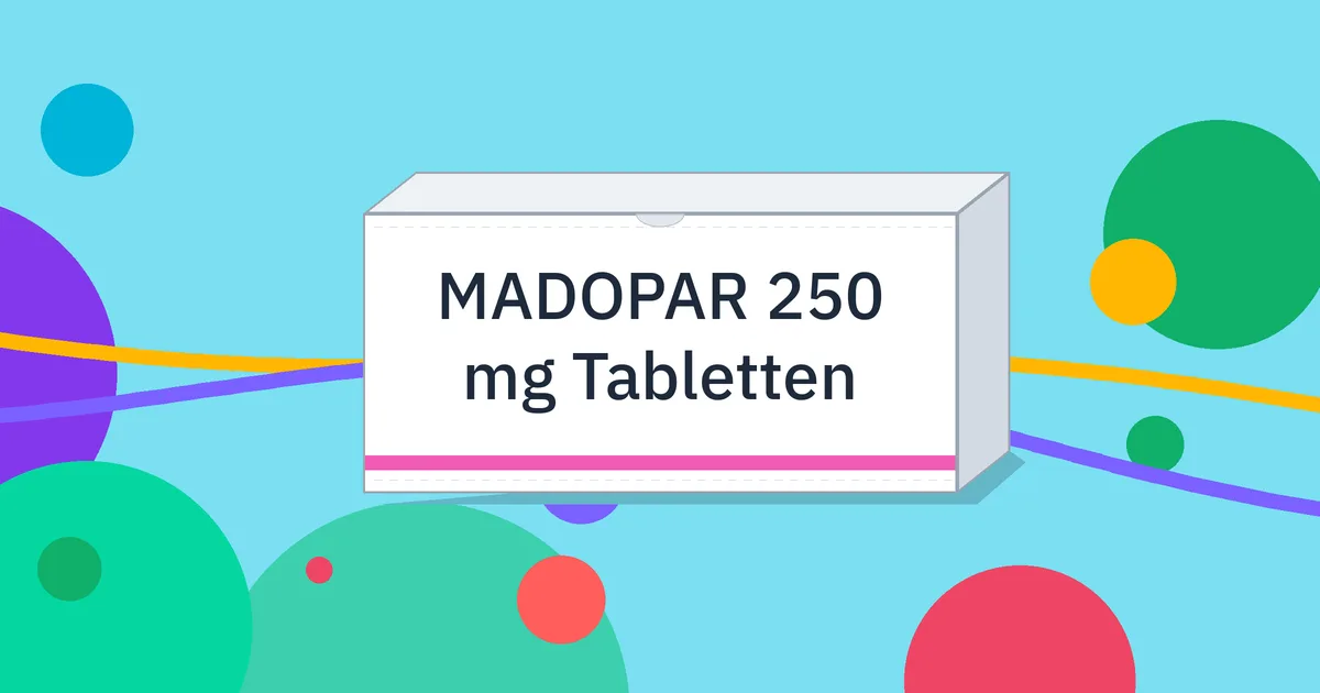 Symbolbild: Packung mit der Aufschrift MADOPAR 250 mg Tabletten (PZN 12539313) – Verfügbarkeit und Bezug in Apotheken in Frankfurt am Main