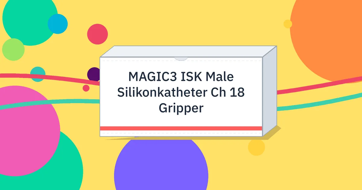 Symbolbild: Packung mit der Aufschrift MAGIC3 ISK Male Silikonkatheter Ch 18 Gripper (PZN 09485513) – Verfügbarkeit und Bezug in Apotheken in Frankfurt am Main