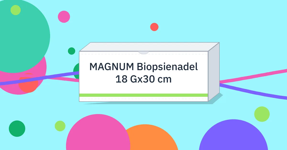 Symbolbild: Packung mit der Aufschrift MAGNUM Biopsienadel 18 Gx30 cm (PZN 03405921) – Verfügbarkeit und Bezug in Apotheken in Frankfurt am Main