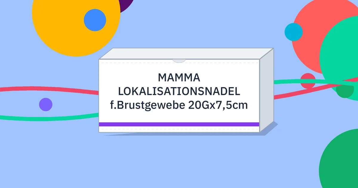 Symbolbild: Packung mit der Aufschrift MAMMA LOKALISATIONSNADEL f.Brustgewebe 20Gx7,5cm (PZN 00285238) – Verfügbarkeit und Bezug in Apotheken in Frankfurt am Main