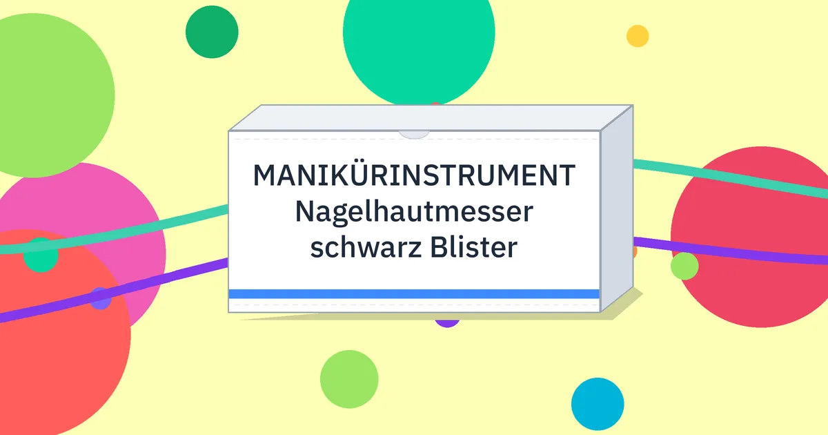 Symbolbild: Packung mit der Aufschrift MANIKÜRINSTRUMENT Nagelhautmesser schwarz Blister (PZN 10349169) – Verfügbarkeit und Bezug in Apotheken in Frankfurt am Main