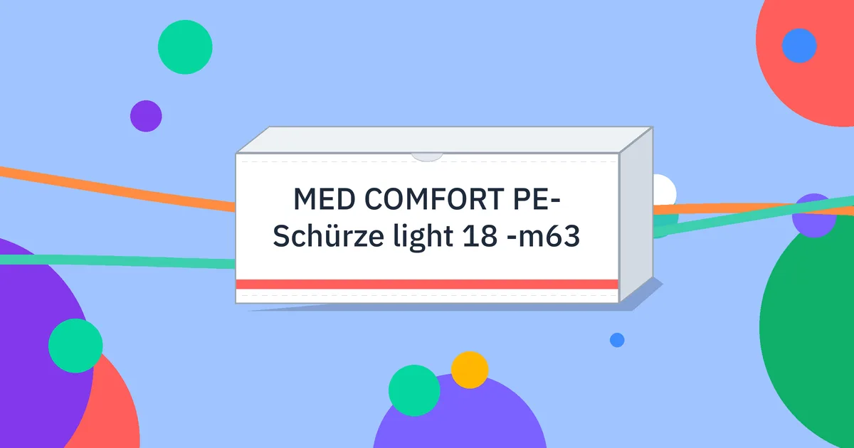 Symbolbild: Packung mit der Aufschrift MED COMFORT PE-Schürze light 18 -m63 (PZN 11154516) – Verfügbarkeit und Bezug in Apotheken in Frankfurt am Main