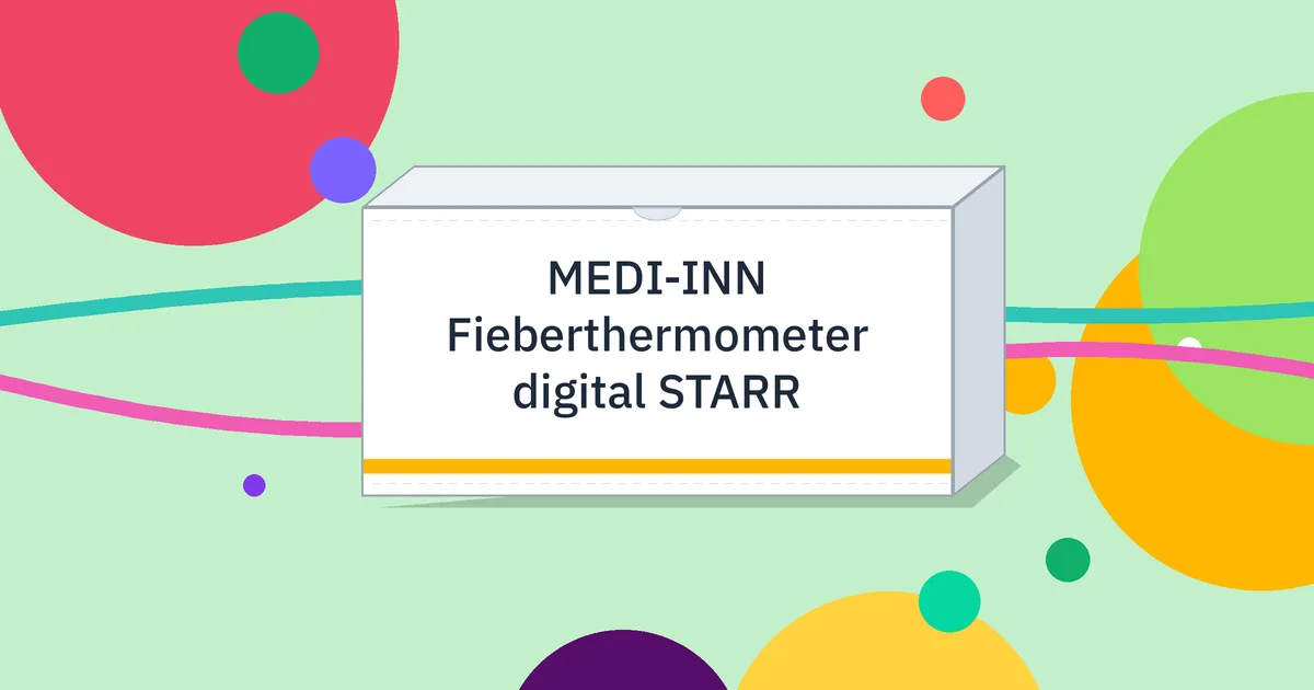 Symbolbild: Packung mit der Aufschrift MEDI-INN Fieberthermometer digital STARR (PZN 13966773) – Verfügbarkeit und Bezug in Apotheken in Frankfurt am Main