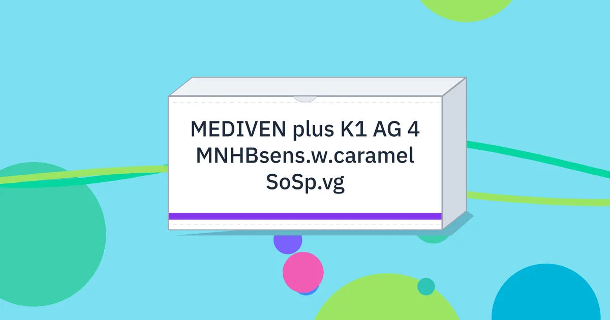 Symbolbild: Packung mit der Aufschrift MEDIVEN plus K1 AG 4 MNHBsens.w.caramel SoSp.vg (PZN 16073053) – Verfügbarkeit und Bezug in Apotheken in Frankfurt am Main