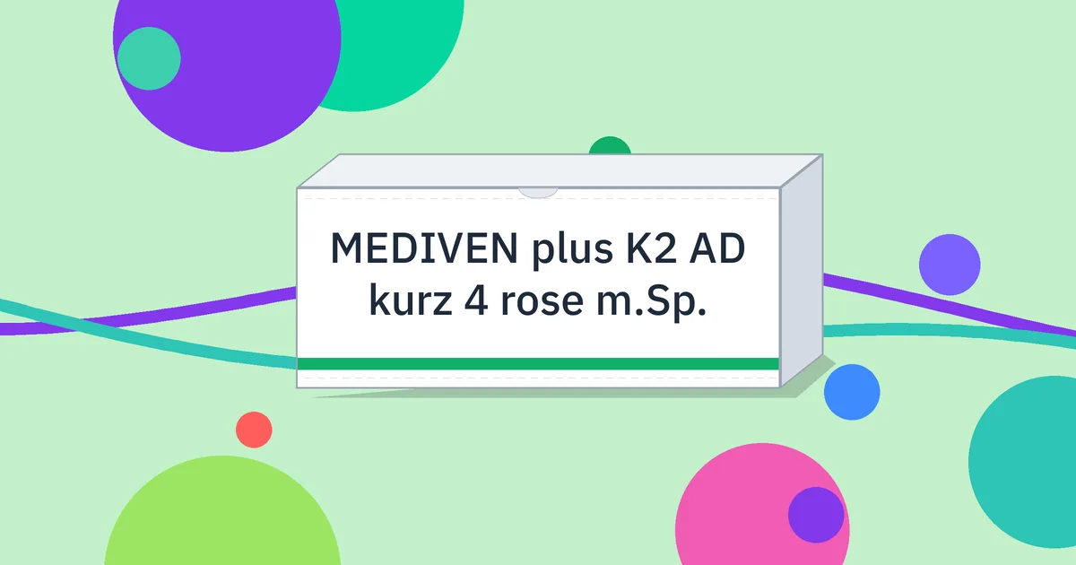 Symbolbild: Packung mit der Aufschrift MEDIVEN plus K2 AD kurz 4 rose m.Sp. (PZN 15097092) – Verfügbarkeit und Bezug in Apotheken in Frankfurt am Main