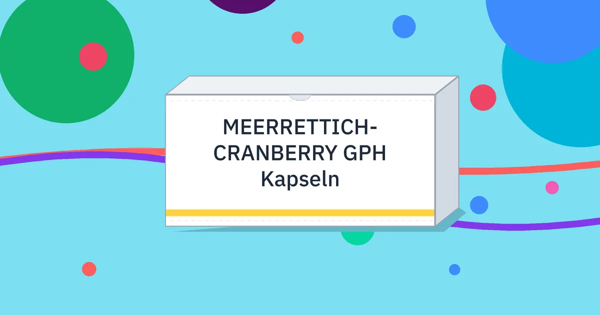 Symbolbild: Packung mit der Aufschrift MEERRETTICH-CRANBERRY GPH Kapseln (PZN 10265024) – Verfügbarkeit und Bezug in Apotheken in Frankfurt am Main