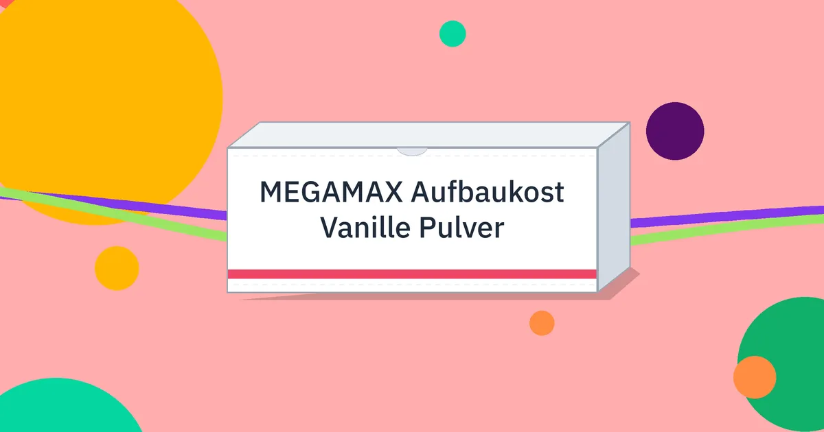 Symbolbild: Packung mit der Aufschrift MEGAMAX Aufbaukost Vanille Pulver (PZN 03246517) – Verfügbarkeit und Bezug in Apotheken in Frankfurt am Main