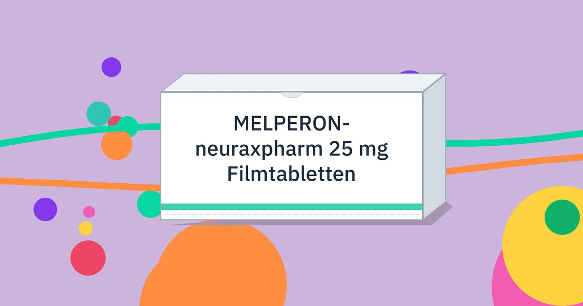 Symbolbild: Packung mit der Aufschrift MELPERON-neuraxpharm 25 mg Filmtabletten (PZN 00068452) – Verfügbarkeit und Bezug in Apotheken in Frankfurt am Main