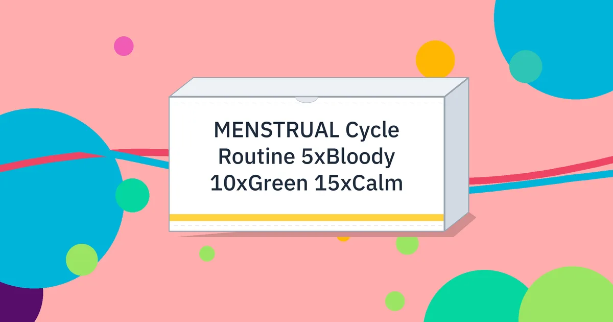Symbolbild: Packung mit der Aufschrift MENSTRUAL Cycle Routine 5xBloody 10xGreen 15xCalm (PZN 19864542) – Verfügbarkeit und Bezug in Apotheken in Frankfurt am Main