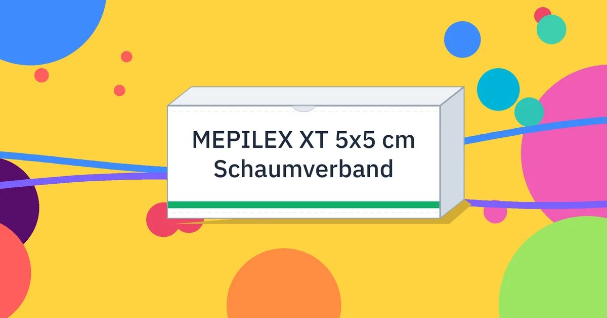 Symbolbild: Packung mit der Aufschrift MEPILEX XT 5x5 cm Schaumverband (PZN 14221414) – Verfügbarkeit und Bezug in Apotheken in Frankfurt am Main