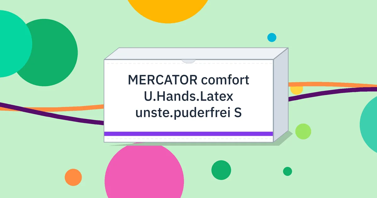 Symbolbild: Packung mit der Aufschrift MERCATOR comfort U.Hands.Latex unste.puderfrei S (PZN 19154651) – Verfügbarkeit und Bezug in Apotheken in Frankfurt am Main