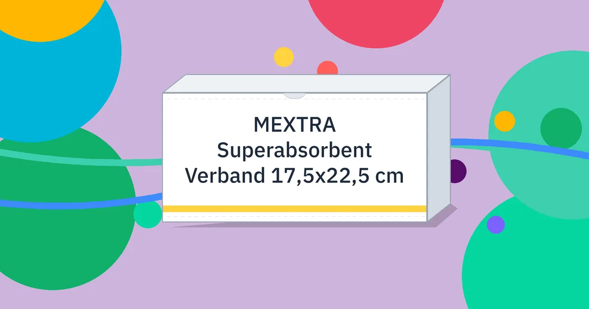 Symbolbild: Packung mit der Aufschrift MEXTRA Superabsorbent Verband 17,5x22,5 cm (PZN 19962256) – Verfügbarkeit und Bezug in Apotheken in Frankfurt am Main