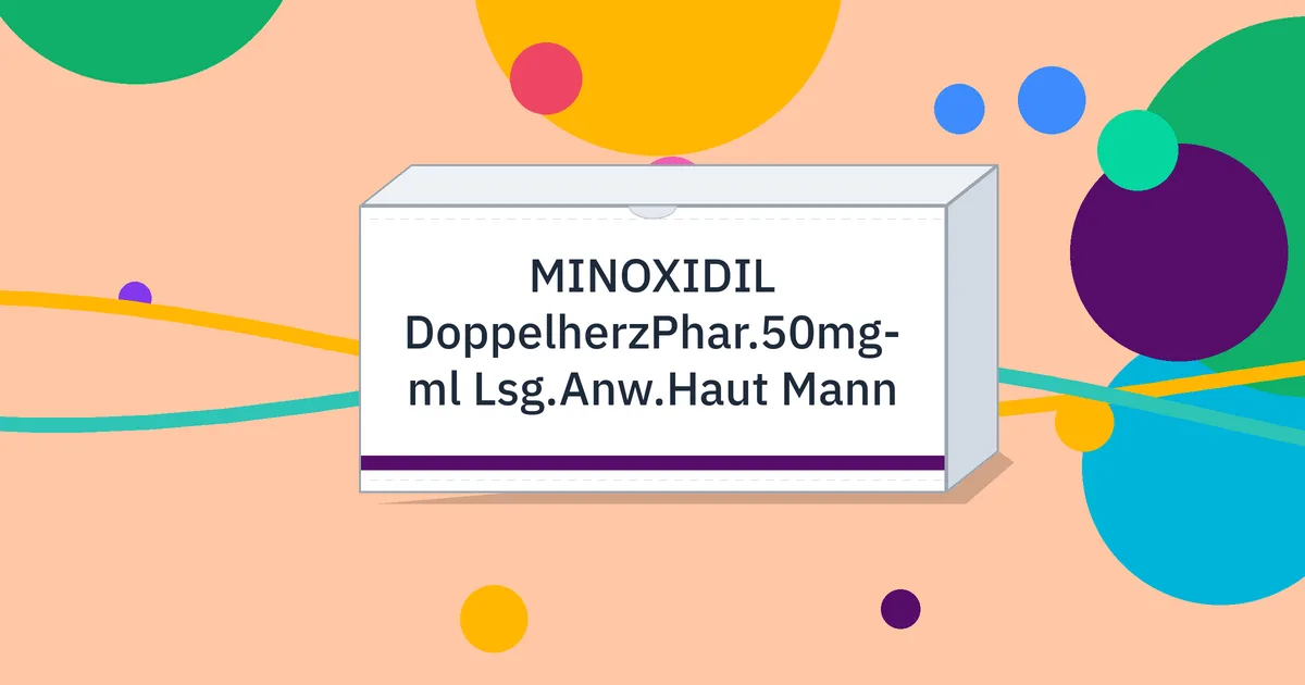 Symbolbild: Packung mit der Aufschrift MINOXIDIL DoppelherzPhar.50mg-ml Lsg.Anw.Haut Mann (PZN 17268563) – Verfügbarkeit und Bezug in Apotheken in Frankfurt am Main