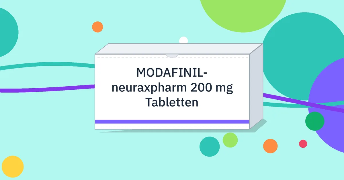 Symbolbild: Packung mit der Aufschrift MODAFINIL-neuraxpharm 200 mg Tabletten (PZN 09292145) – Verfügbarkeit und Bezug in Apotheken in Frankfurt am Main