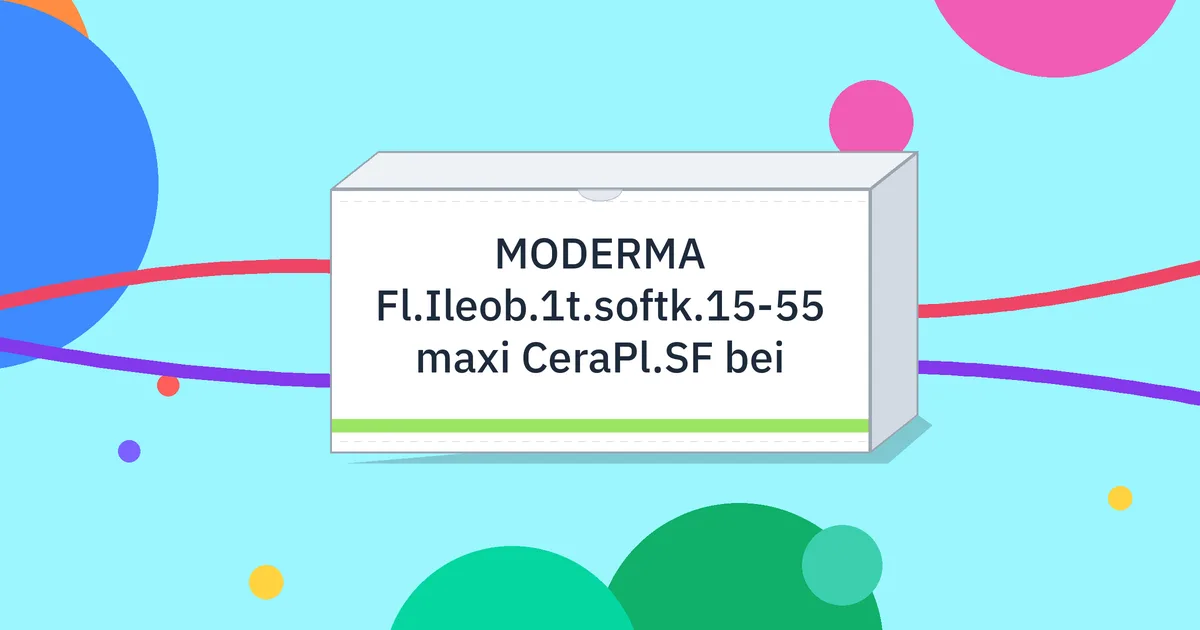 Symbolbild: Packung mit der Aufschrift MODERMA Fl.Ileob.1t.softk.15-55 maxi CeraPl.SF bei (PZN 18108985) – Verfügbarkeit und Bezug in Apotheken in Frankfurt am Main