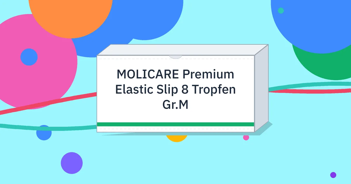Symbolbild: Packung mit der Aufschrift MOLICARE Premium Elastic Slip 8 Tropfen Gr.M (PZN 14215276) – Verfügbarkeit und Bezug in Apotheken in Frankfurt am Main