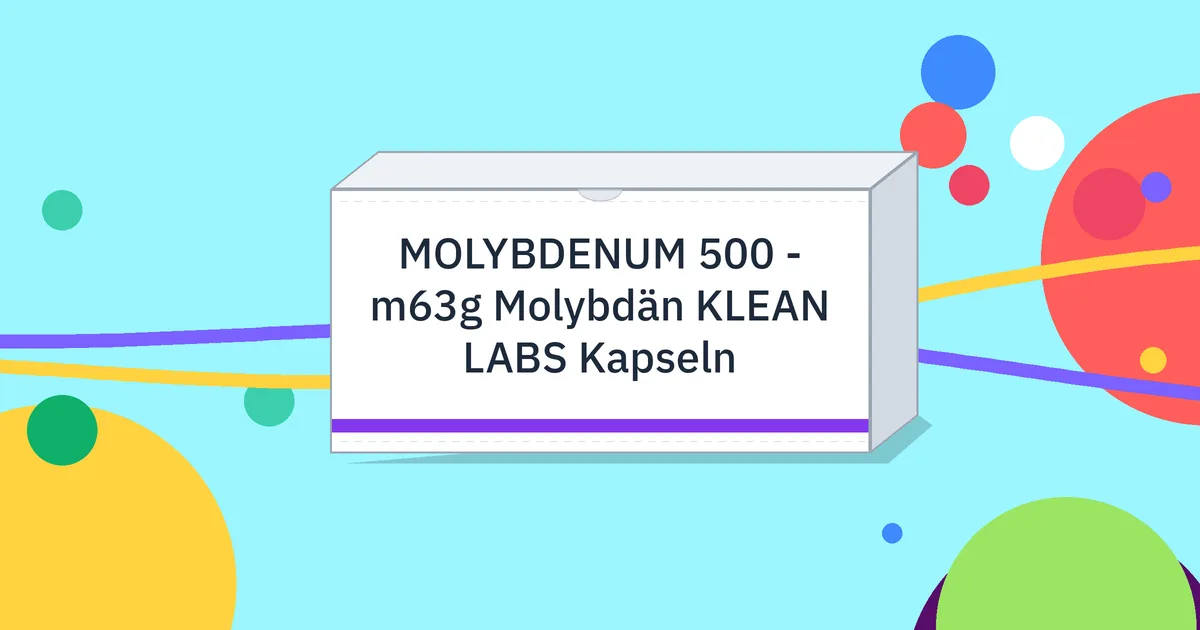Symbolbild: Packung mit der Aufschrift MOLYBDENUM 500 -m63g Molybdän KLEAN LABS Kapseln (PZN 13830401) – Verfügbarkeit und Bezug in Apotheken in Frankfurt am Main
