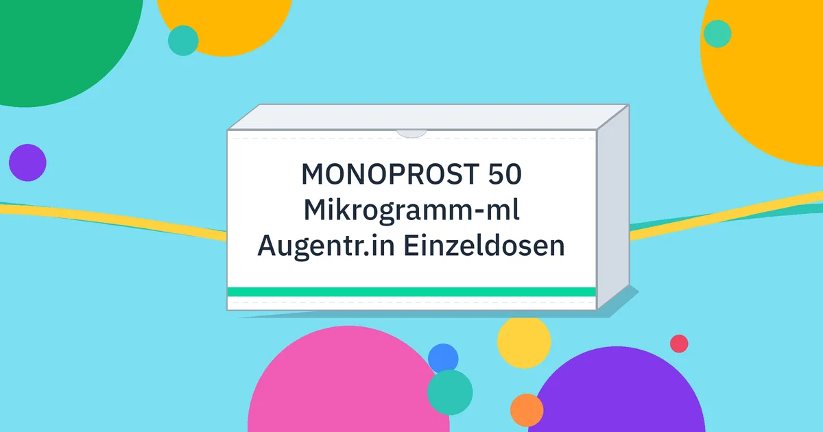 Symbolbild: Packung mit der Aufschrift MONOPROST 50 Mikrogramm-ml Augentr.in Einzeldosen (PZN 11368157) – Verfügbarkeit und Bezug in Apotheken in Frankfurt am Main