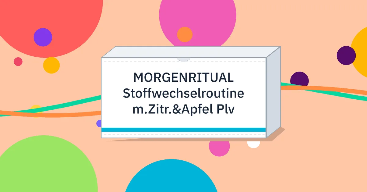 Symbolbild: Packung mit der Aufschrift MORGENRITUAL Stoffwechselroutine m.Zitr.&Apfel Plv (PZN 19359614) – Verfügbarkeit und Bezug in Apotheken in Frankfurt am Main