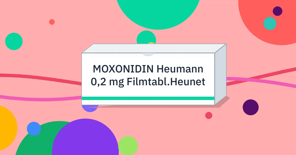 Symbolbild: Packung mit der Aufschrift MOXONIDIN Heumann 0,2 mg Filmtabl.Heunet (PZN 05886876) – Verfügbarkeit und Bezug in Apotheken in Frankfurt am Main