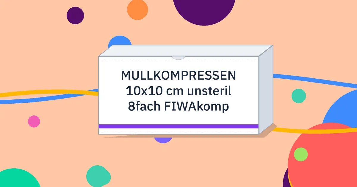Symbolbild: Packung mit der Aufschrift MULLKOMPRESSEN 10x10 cm unsteril 8fach FIWAkomp (PZN 16657541) – Verfügbarkeit und Bezug in Apotheken in Frankfurt am Main