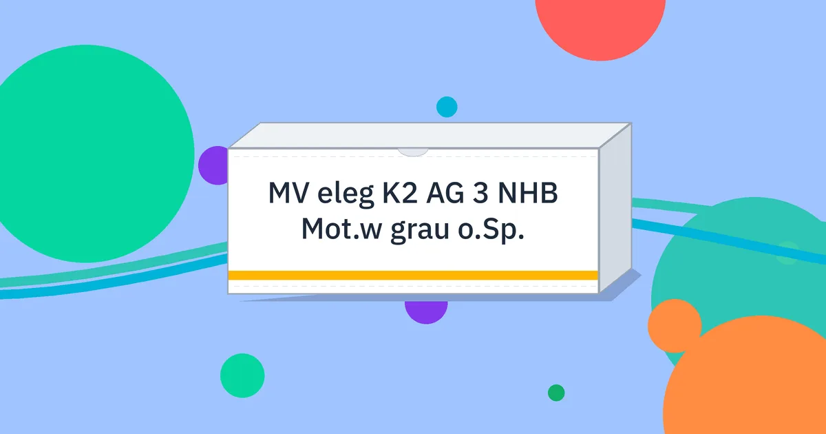 Symbolbild: Packung mit der Aufschrift MV eleg K2 AG 3 NHB Mot.w grau o.Sp. (PZN 18931176) – Verfügbarkeit und Bezug in Apotheken in Frankfurt am Main