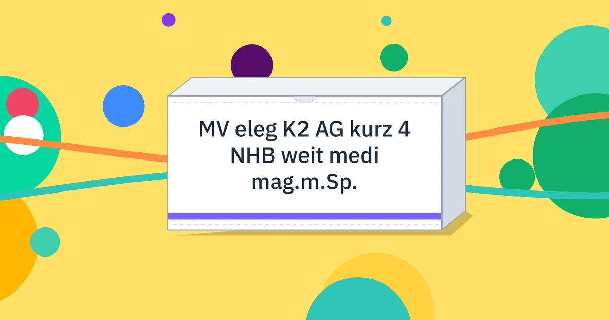 Symbolbild: Packung mit der Aufschrift MV eleg K2 AG kurz 4 NHB weit medi mag.m.Sp. (PZN 15714662) – Verfügbarkeit und Bezug in Apotheken in Frankfurt am Main
