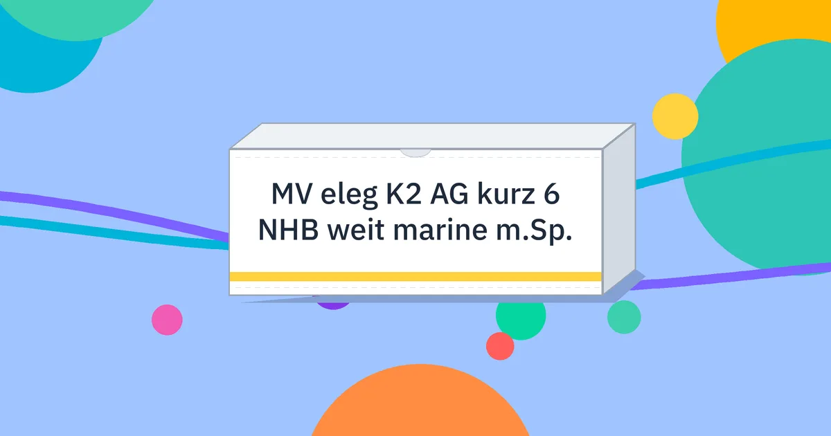 Symbolbild: Packung mit der Aufschrift MV eleg K2 AG kurz 6 NHB weit marine m.Sp. (PZN 15715472) – Verfügbarkeit und Bezug in Apotheken in Frankfurt am Main