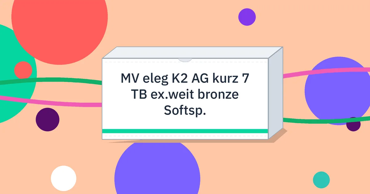 Symbolbild: Packung mit der Aufschrift MV eleg K2 AG kurz 7 TB ex.weit bronze Softsp. (PZN 14717173) – Verfügbarkeit und Bezug in Apotheken in Frankfurt am Main