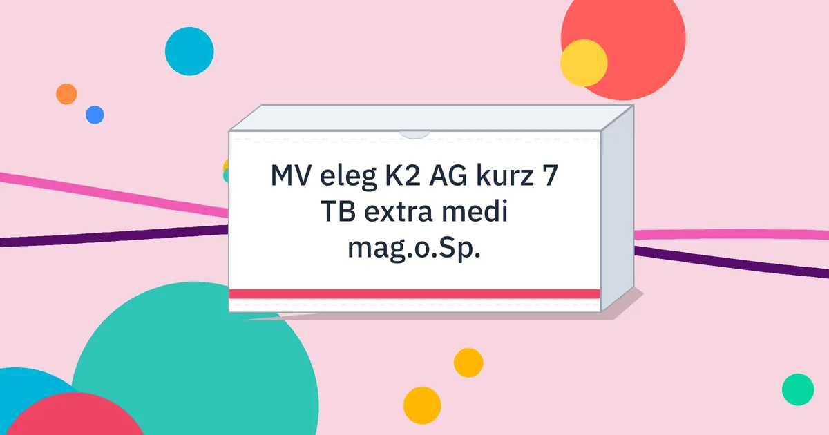 Symbolbild: Packung mit der Aufschrift MV eleg K2 AG kurz 7 TB extra medi mag.o.Sp. (PZN 14635771) – Verfügbarkeit und Bezug in Apotheken in Frankfurt am Main