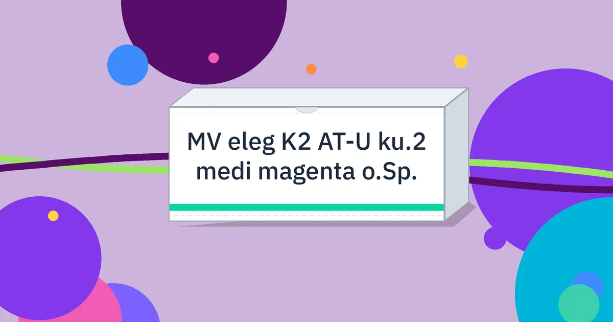 Symbolbild: Packung mit der Aufschrift MV eleg K2 AT-U ku.2 medi magenta o.Sp. (PZN 15291782) – Verfügbarkeit und Bezug in Apotheken in Frankfurt am Main