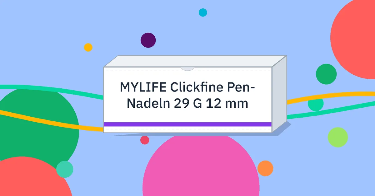 Symbolbild: Packung mit der Aufschrift MYLIFE Clickfine Pen-Nadeln 29 G 12 mm (PZN 19645751) – Verfügbarkeit und Bezug in Apotheken in Frankfurt am Main