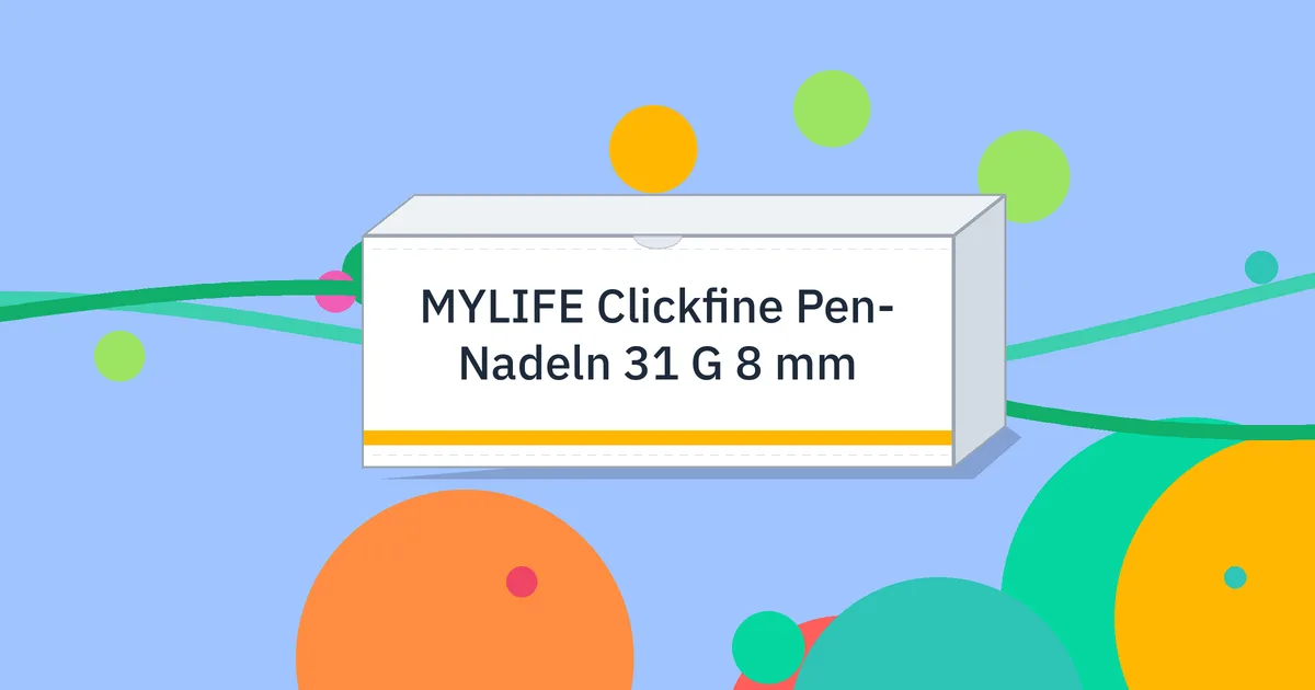 Symbolbild: Packung mit der Aufschrift MYLIFE Clickfine Pen-Nadeln 31 G 8 mm (PZN 10022741) – Verfügbarkeit und Bezug in Apotheken in Frankfurt am Main