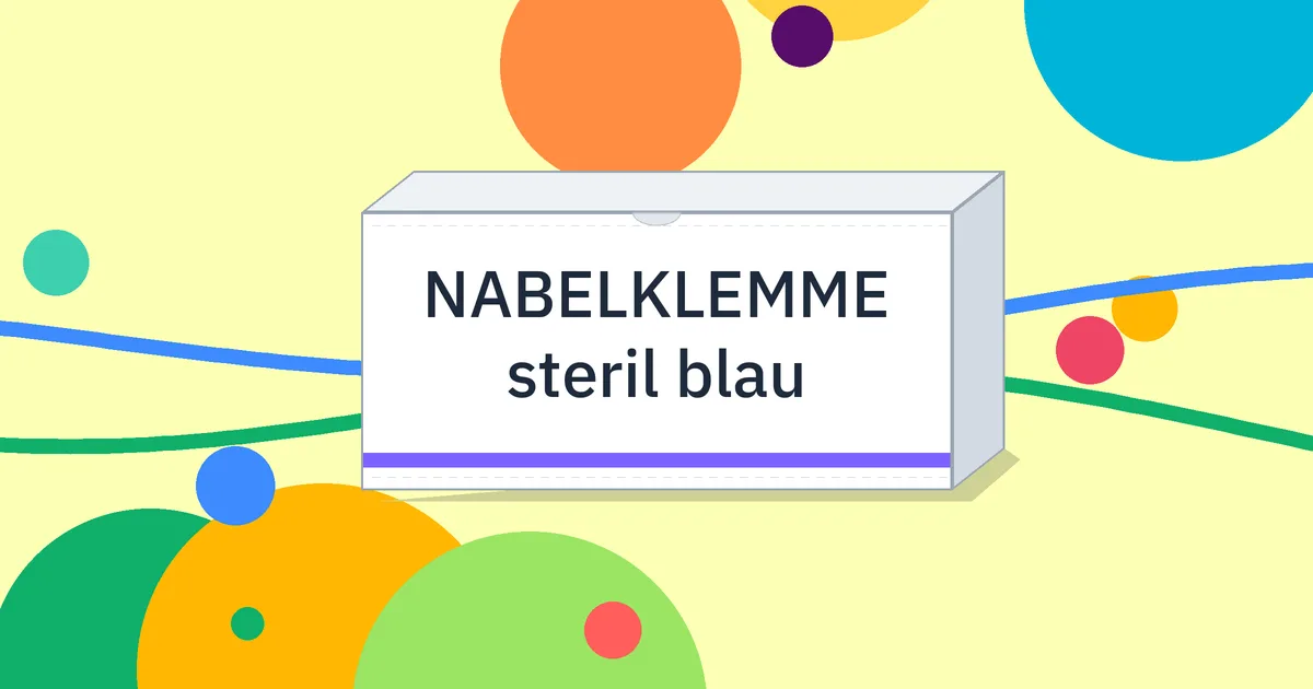 Symbolbild: Packung mit der Aufschrift NABELKLEMME steril blau (PZN 07487465) – Verfügbarkeit und Bezug in Apotheken in Frankfurt am Main