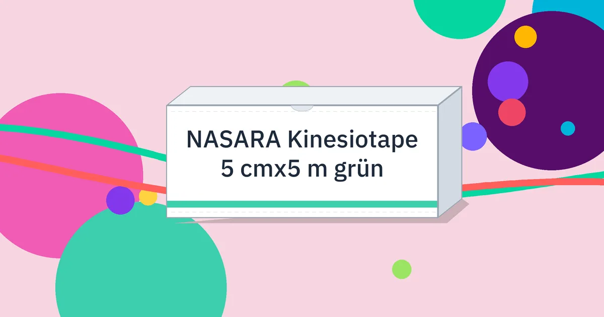 Symbolbild: Packung mit der Aufschrift NASARA Kinesiotape 5 cmx5 m grün (PZN 15577018) – Verfügbarkeit und Bezug in Apotheken in Frankfurt am Main