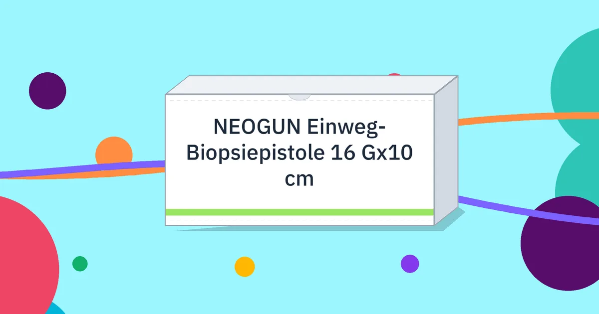 Symbolbild: Packung mit der Aufschrift NEOGUN Einweg-Biopsiepistole 16 Gx10 cm (PZN 19548031) – Verfügbarkeit und Bezug in Apotheken in Frankfurt am Main