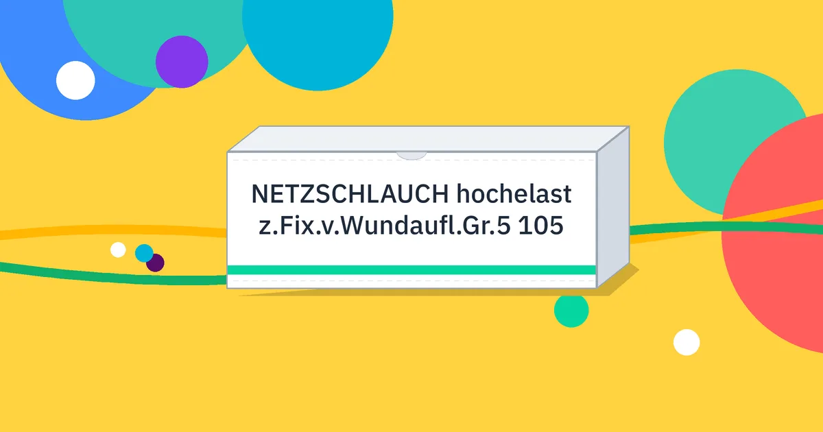 Symbolbild: Packung mit der Aufschrift NETZSCHLAUCH hochelast z.Fix.v.Wundaufl.Gr.5 105 (PZN 04303588) – Verfügbarkeit und Bezug in Apotheken in Frankfurt am Main